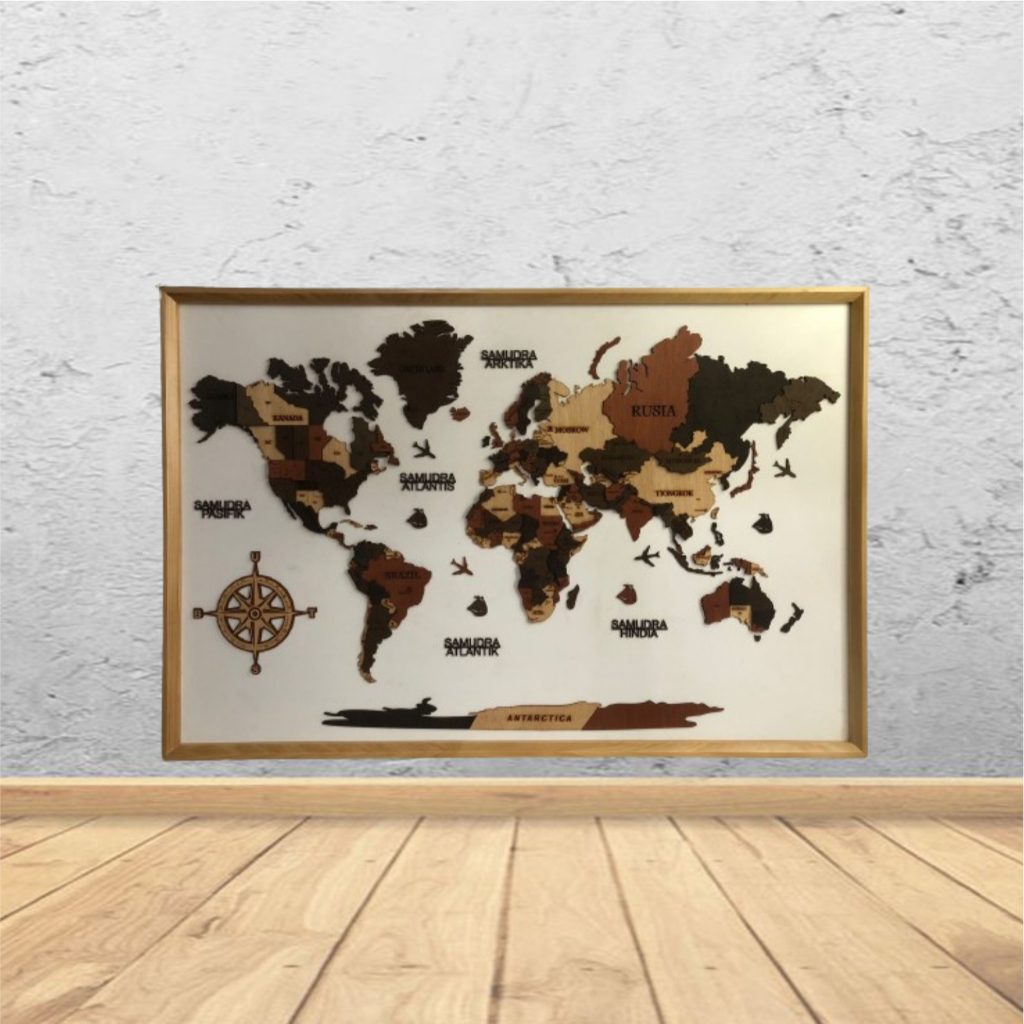Jual Peta Dunia World Map Hiasan Dinding dari kayu 3 layer | Shopee ...