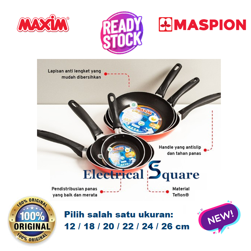 Jual Maspion Maxim Frypan Valentino Teflon Anti Lengket Ukuran 12 18 20 22 24 26 cm Neostone ...
