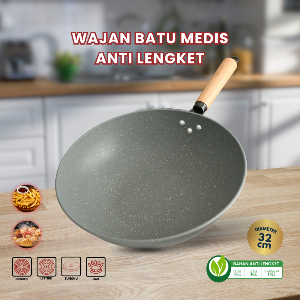 Jual FUNCOOK Wajan Maifan Fry Pan Bahan Batu Medis Anti Lengket 32cm Wajan Penggorengan High ...