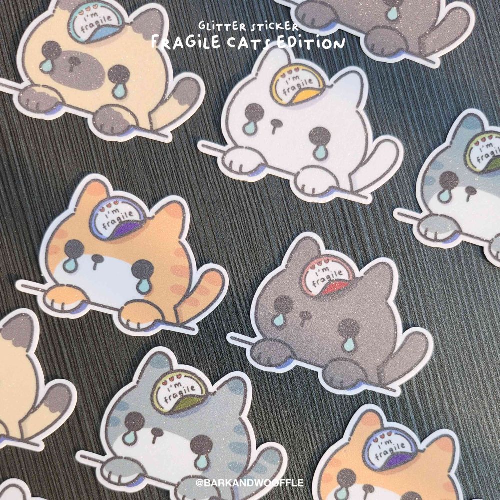 Jual BARK AND WOOFFLE Fragile Cats Glitter Sticker Die Cut / Stiker ...