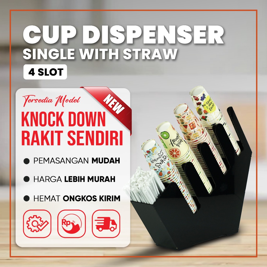 Jual Rak Cup Holder Dispenser With Straw Paper Cup Organizer 4 Slot ...