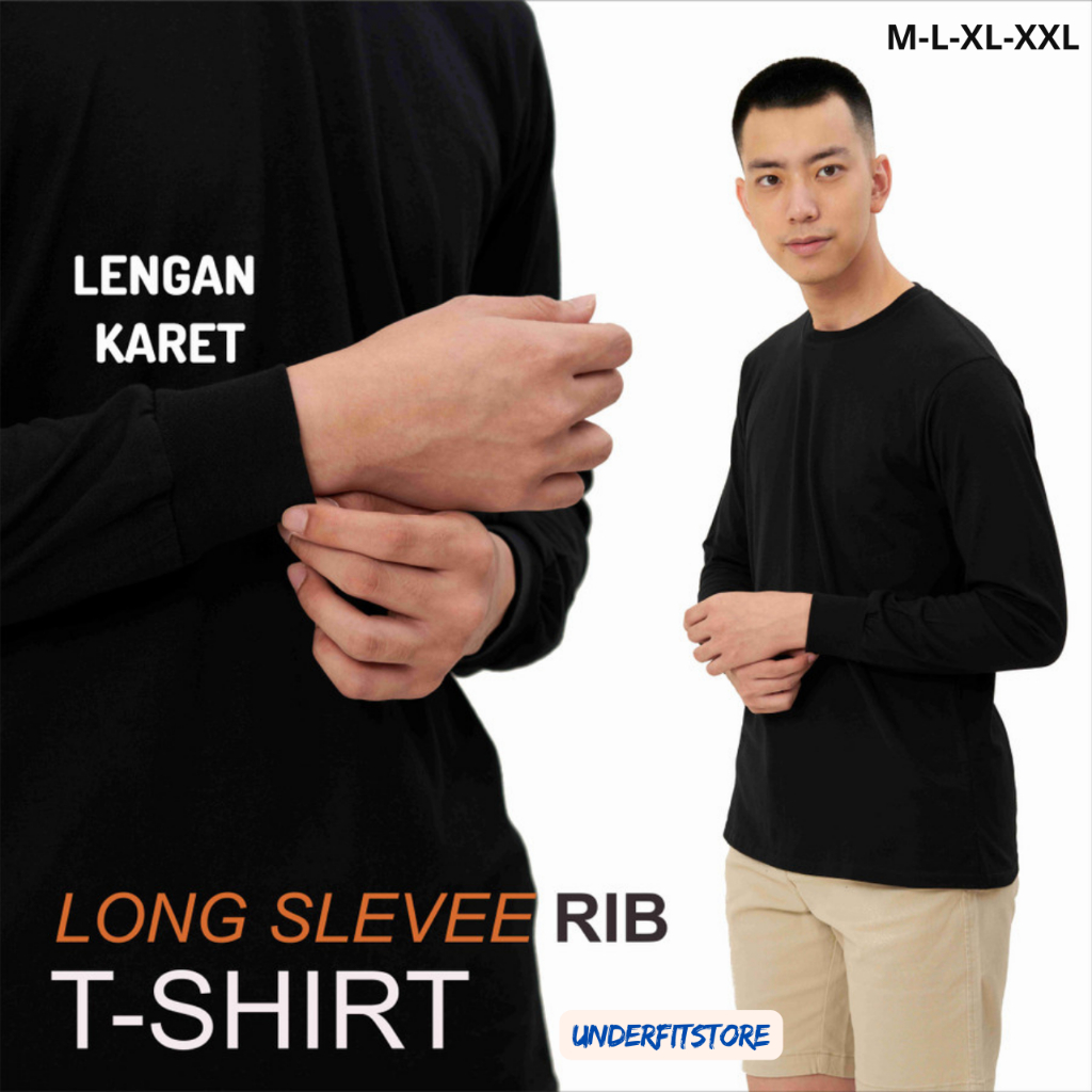 Jual Kaos Oblong/Polos Hitam Lengan Panjang Rib/Kaos Lengan Panjang Karet Unisex Ukuran M s/d ...