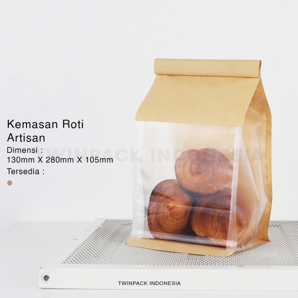 Jual Kemasan Roti Artisan Ukuran 13x28 cm Kraft Paper Flat Bottom ...