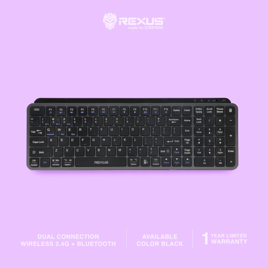 Jual Rexus KL100 Bluetooth Wireless 2.4G Office Full Size LED ...