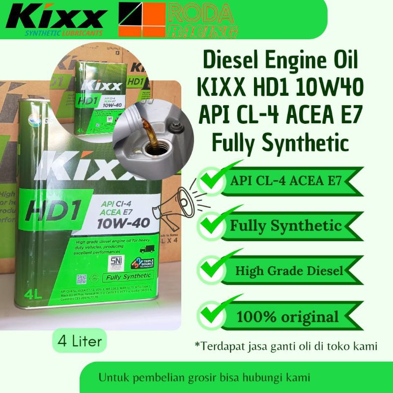 Jual Kixx HD1 10W40 API CI-4 ACEA E7 High Grade Diesel Engine Oil 4L ...