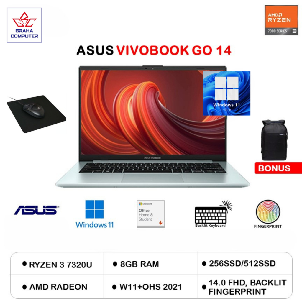 Jual ASUS Vivobook Go 14 E1404FA AMD RYZEN 3-7320,8GB/256GB,W11+OHS 14 ...