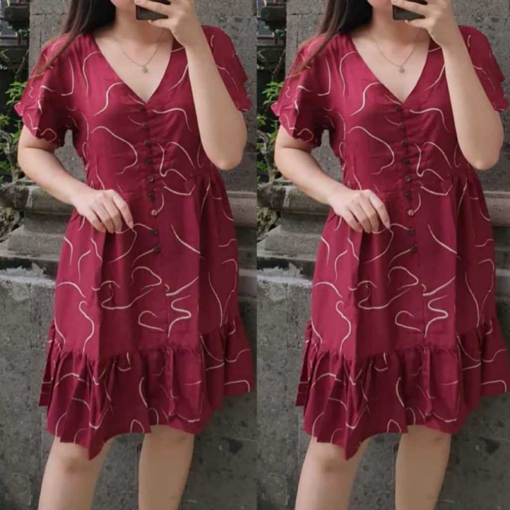 Jual dress Mini Busui Friendly Kancing Terbaru Motif Salur Kekinian ...