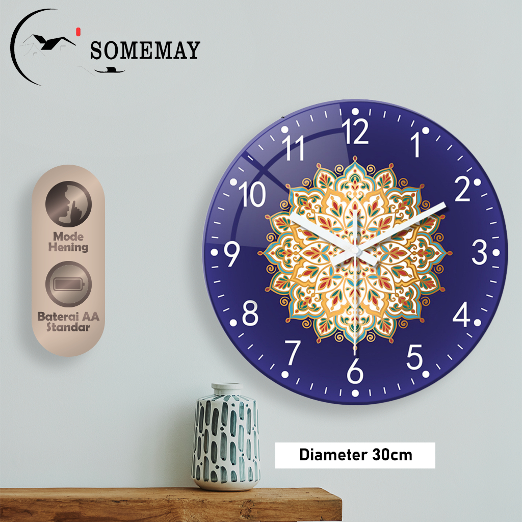 Jual SOMEMAY Jam Dinding Kaca kaligrafi arab islami M27 / Jam Dinding ...