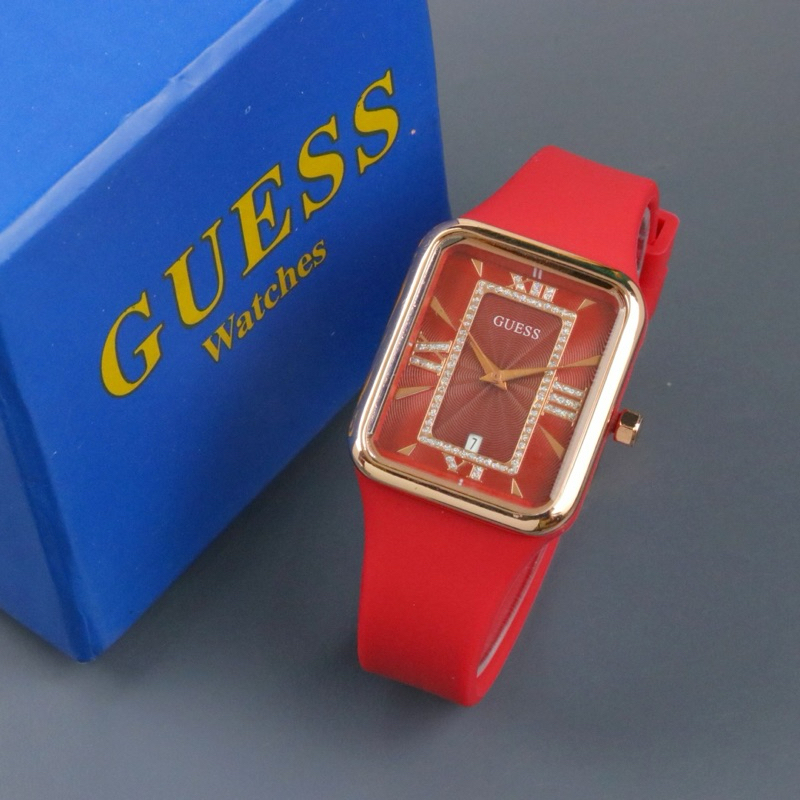 Jual ( BISA COD ) Jam Tangan Wanita GUESS Rubber Tali Karet Tanggal ...