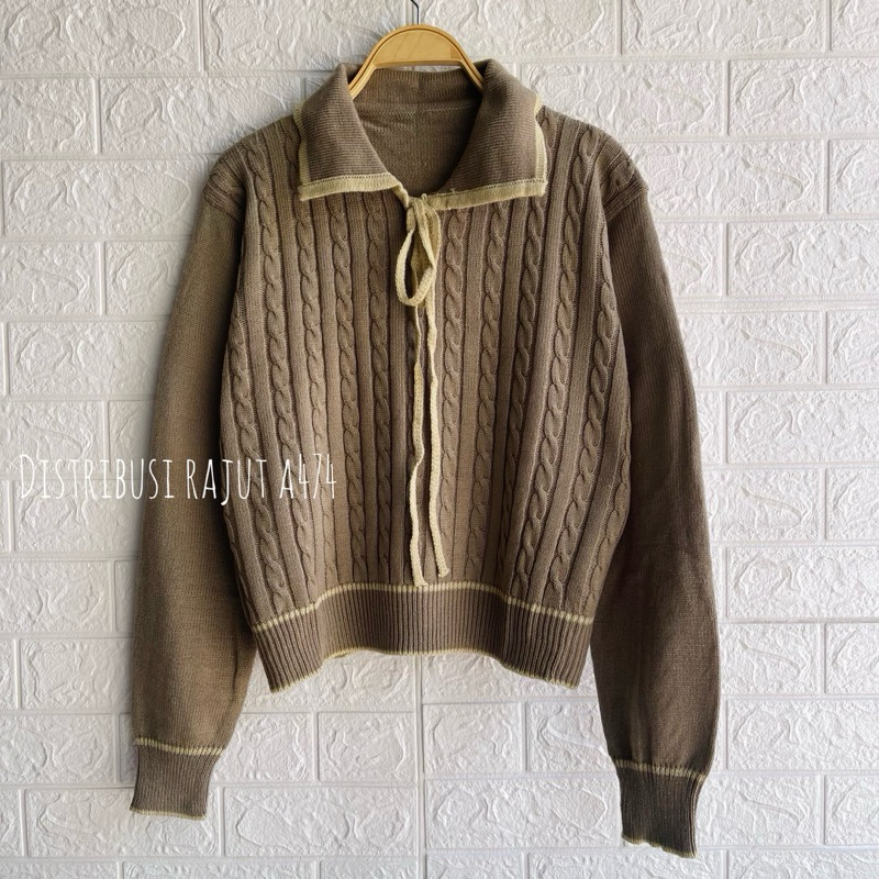 Jual USSY SWEATER RAJUT TEBAL BAJU RAJUT MOTIF CABLE KERAH V PITA ...