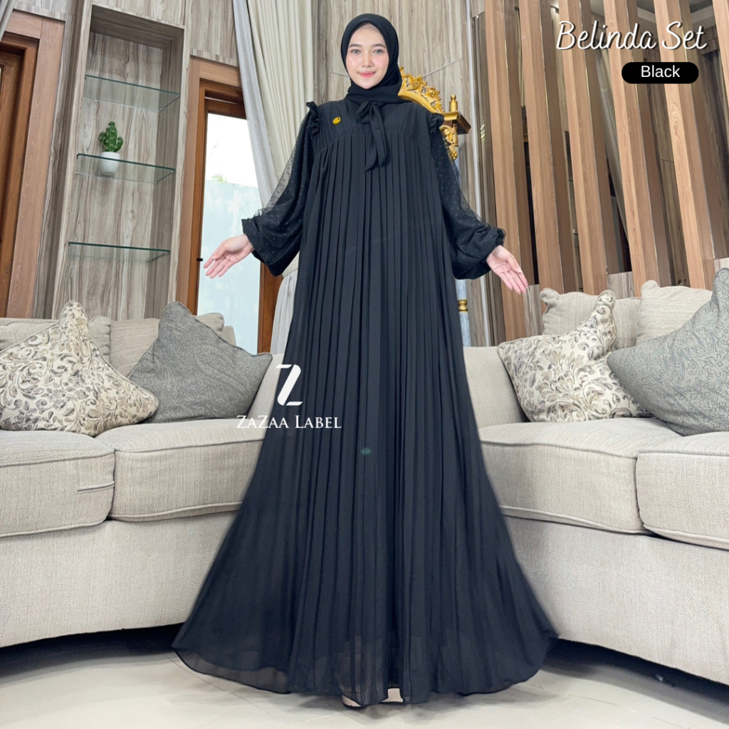 Jual Zazaa Label - Belinda Set Gamis Mewah Hijab Bahan Ceruty Plisket ...