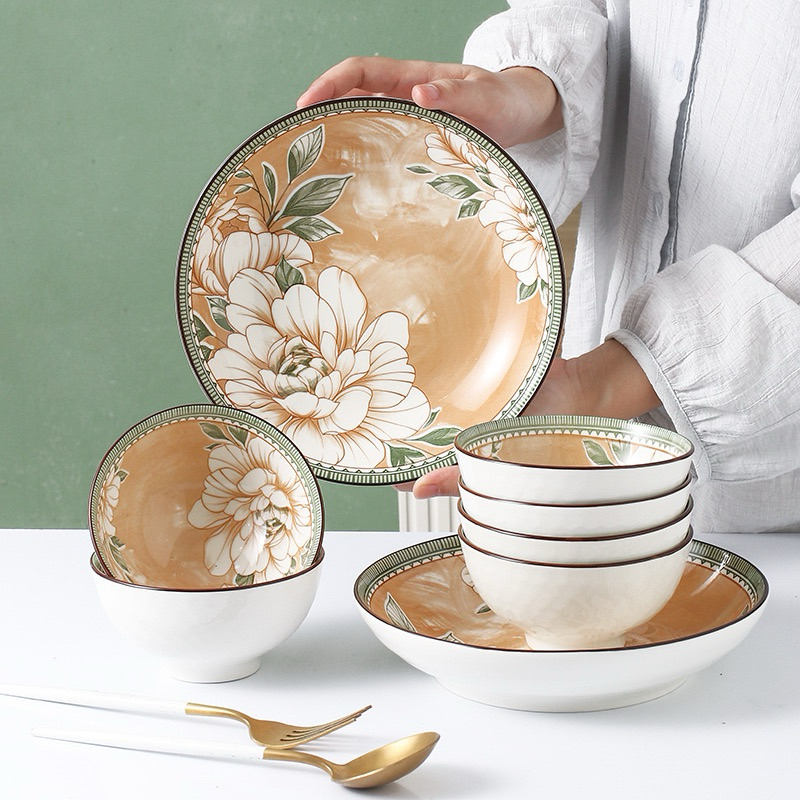 Jual Luxurious Porcelain Tableware Set Camellia Motif | Mangkok Set ...