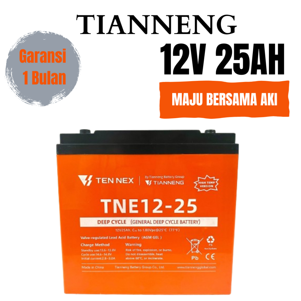 Jual Tianneng TNE12-25 Aki Kering Motor Listrik 12V 25Ah MF Ebike ...