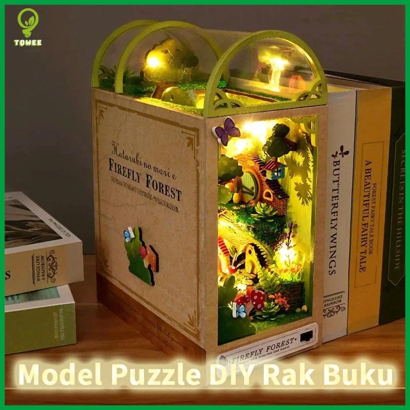 Jual 3D Puzzle Rak Buku Kayu dengan Kit Kit Sudut Buku Lampu LED Mikro ...
