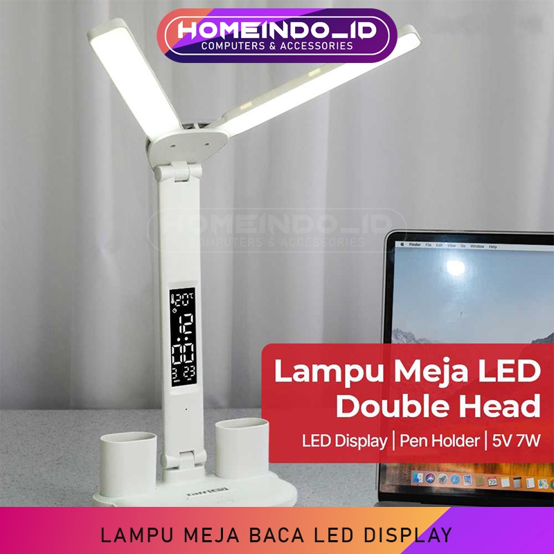 Jual Lampu Meja Baca LED Display Double Head Pen Holder 3in1 5V 7W ...