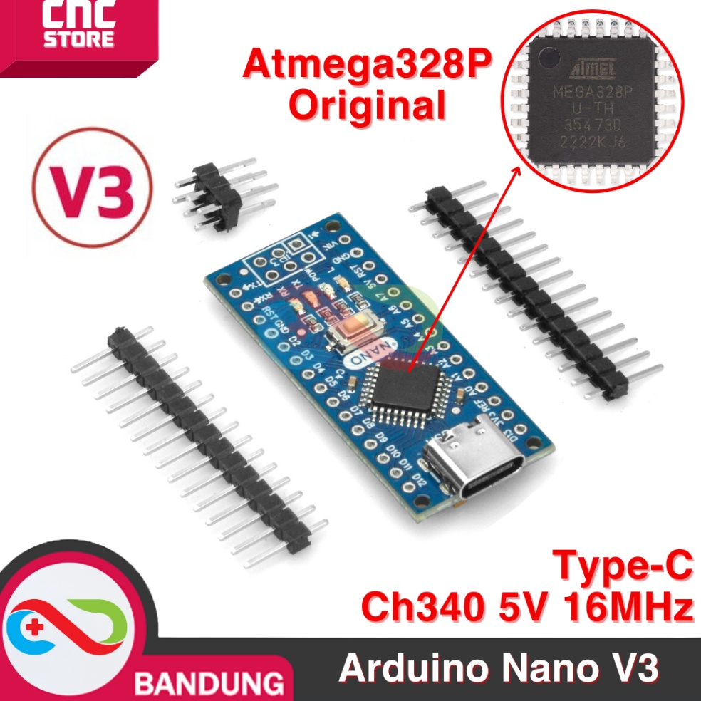Jual ARDUINO NANO V3 ATMEGA328P CH34G 5V BOARD TYPEC k G7I3 | Shopee ...