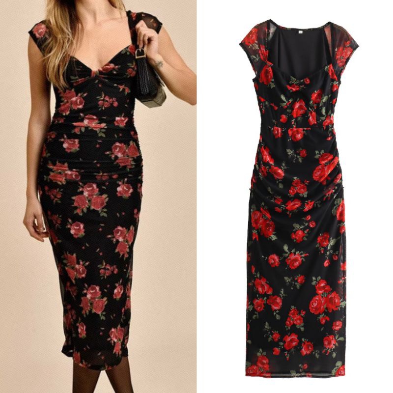 Jual Black Rose Flower Maxi Dress 75190 | Shopee Indonesia