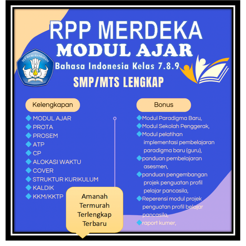 Jual Modul Ajar BAHASA INDONESIA KUMER KELAS 7.8.9 SMP/MTs Lengkap ...