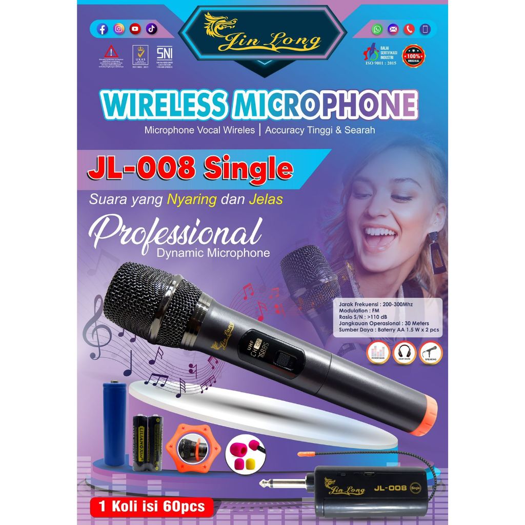 Jual JINLONG MIC WIRELESS JL-008 SINGLE WIRELESS | Mic Jinlong Wireless ...