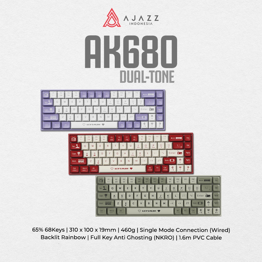 Jual Ajazz AK680 Dual Tone 65% Mechanical Gaming Keyboard Wired Rainbow ...