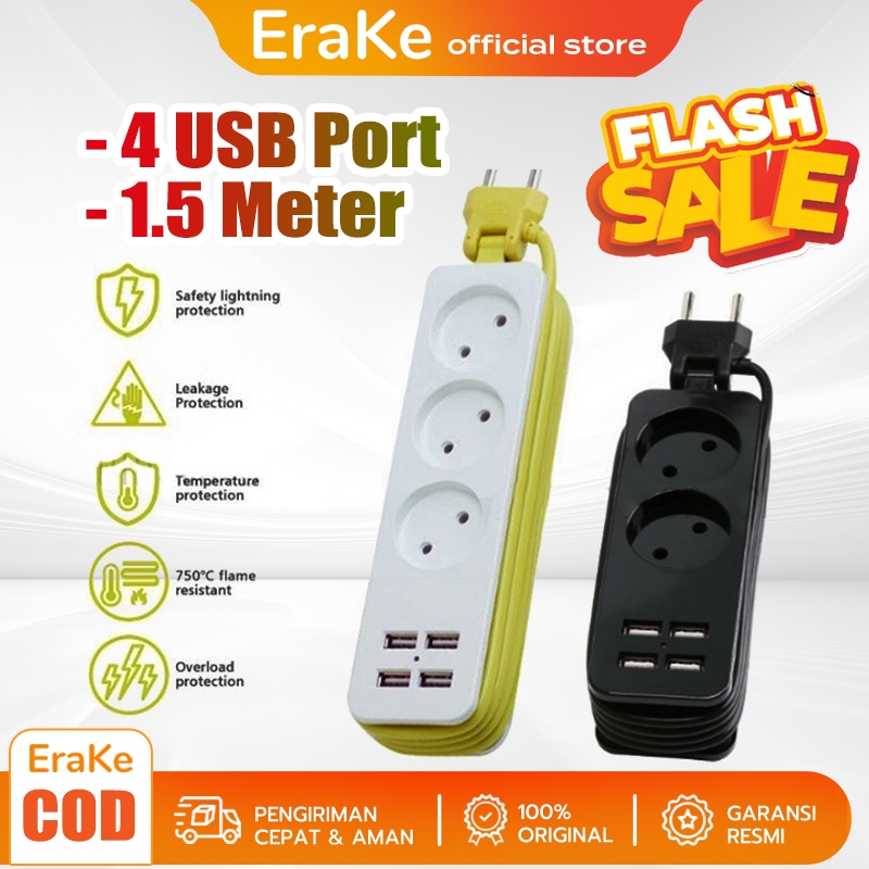 Jual Portable Stop Kontak Travel - 4 USB Port - Kabel 1,5 Meter Colokan ...
