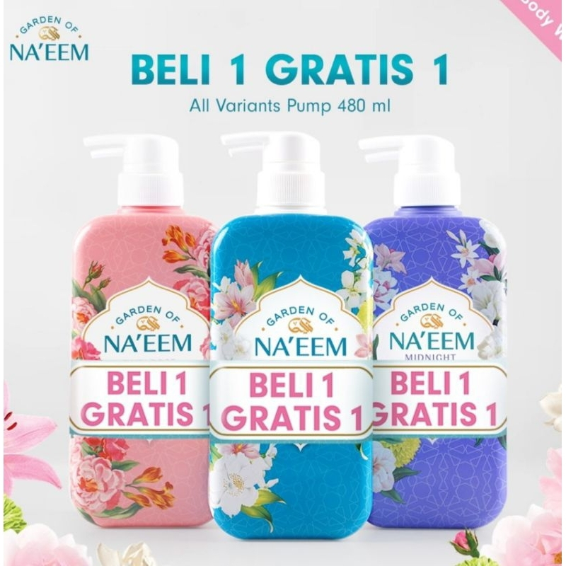 Jual BELI 1 GRATIS 1 Garden of Na'eem body wash 480ml pump/Naeem air shower gel pump 480ml ...