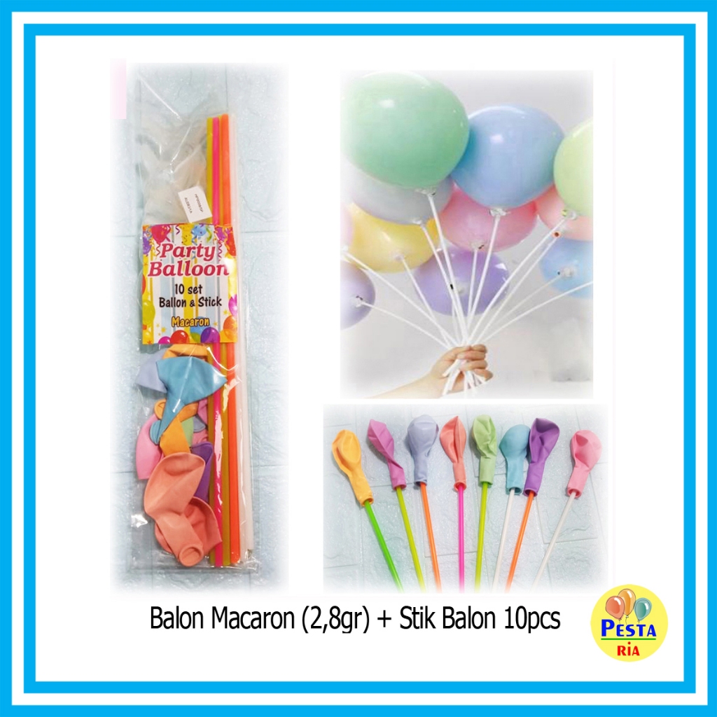 Jual Murah!! (10Pcs) Stik Balon+ Balon Macaron, balon latex, tangkai ...