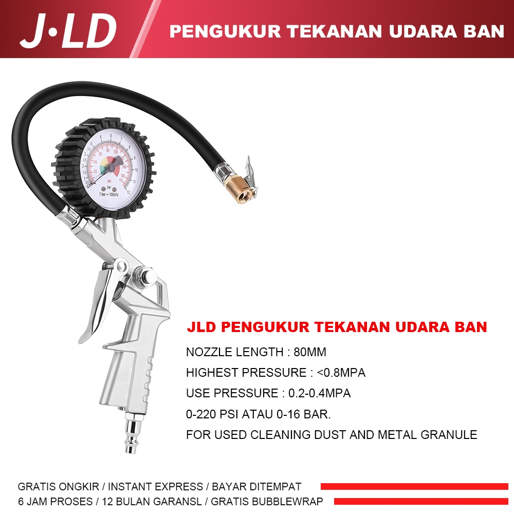 Jual JLD Tire Inflator Air Pressure Gun Isi Ukur Tekanan Angin 3 in 1 ...