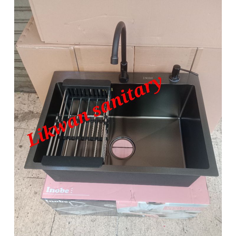 Jual Paket komplit kitchen sink stainless inobe 6045 hitam / paket kran ...