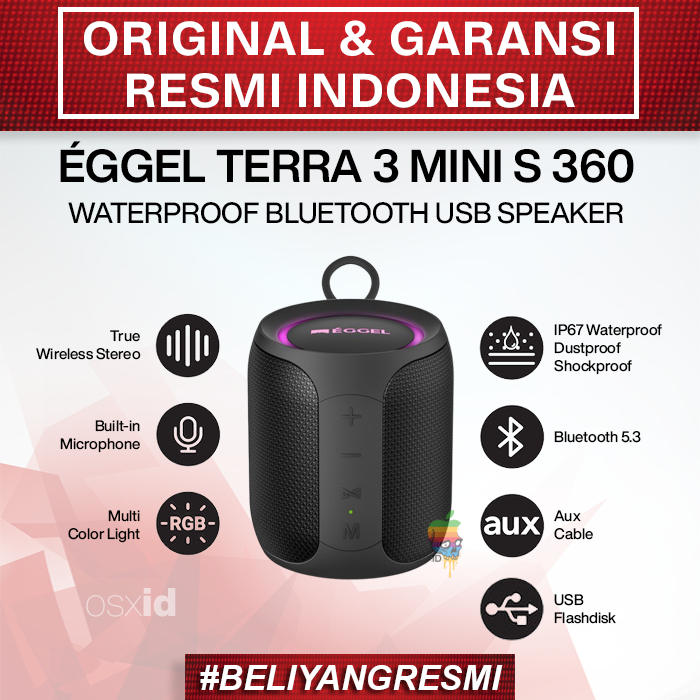 Jual Eggel Terra 3 Mini S 360 Waterproof Portable Bluetooth Speaker USB ...