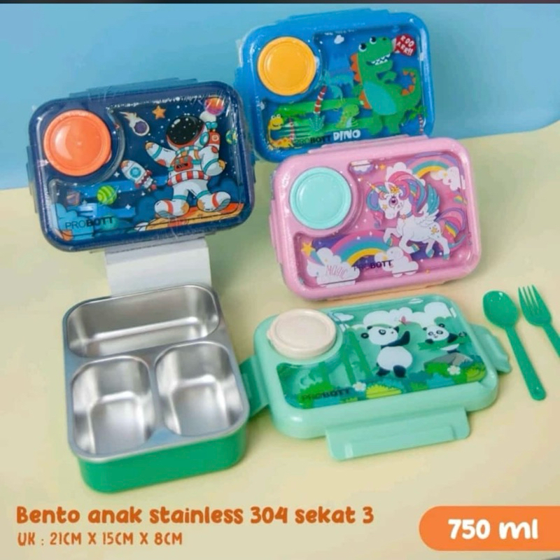 Jual tempat makan/lunch box anak sekolah stainless skat 3 | Shopee ...