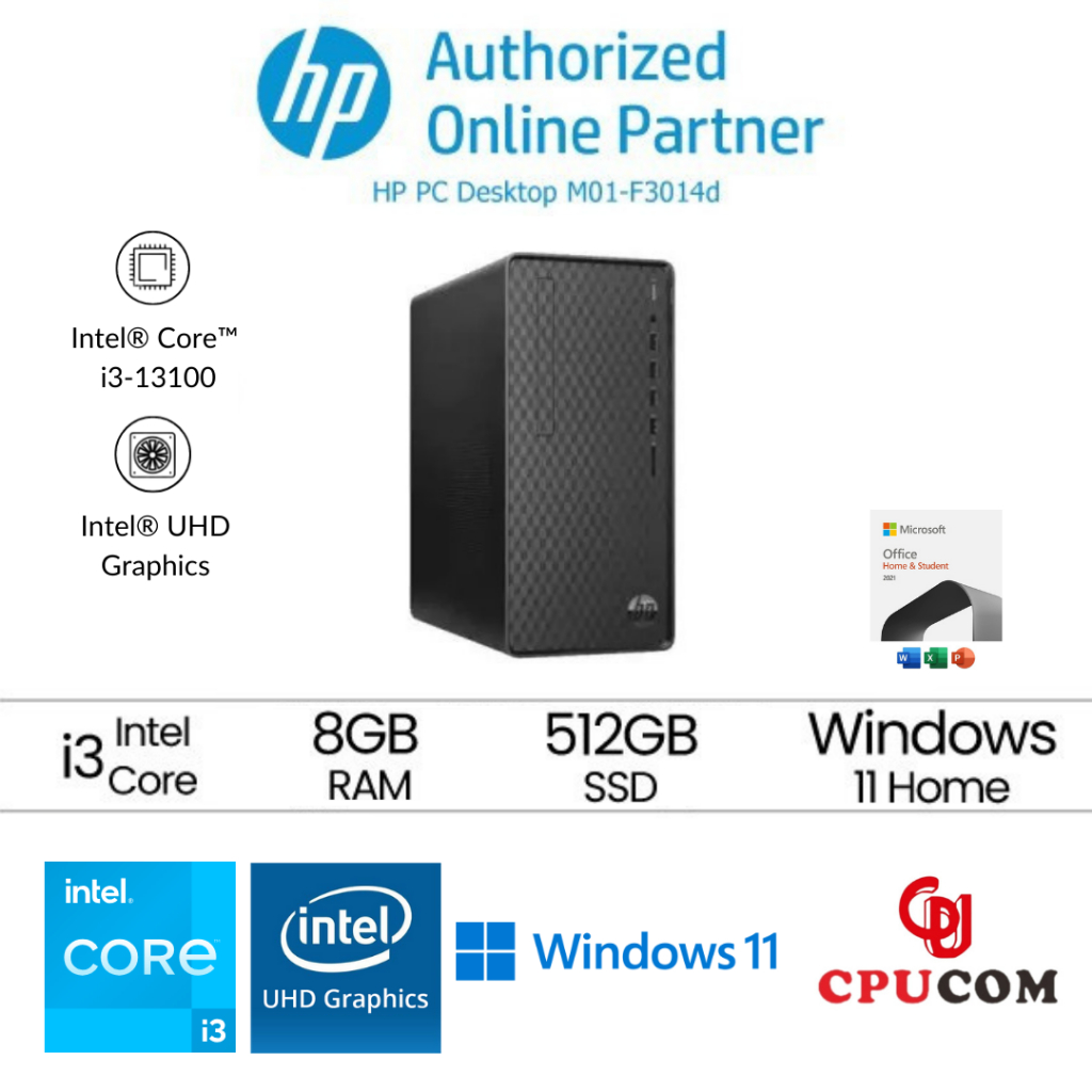 Jual HP PC Desktop M01-F3014d Core i3-13100 8GB 512GB SSD Win 11+OHS 2021 | Shopee Indonesia