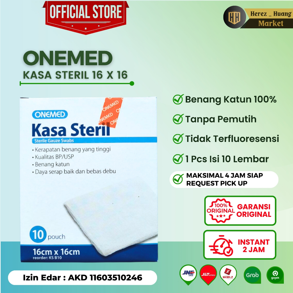 Jual ONEMED Kasa Steril 16x16 , Kain Kassa Sterile 16cm x 16cm 1 Box 10 ...