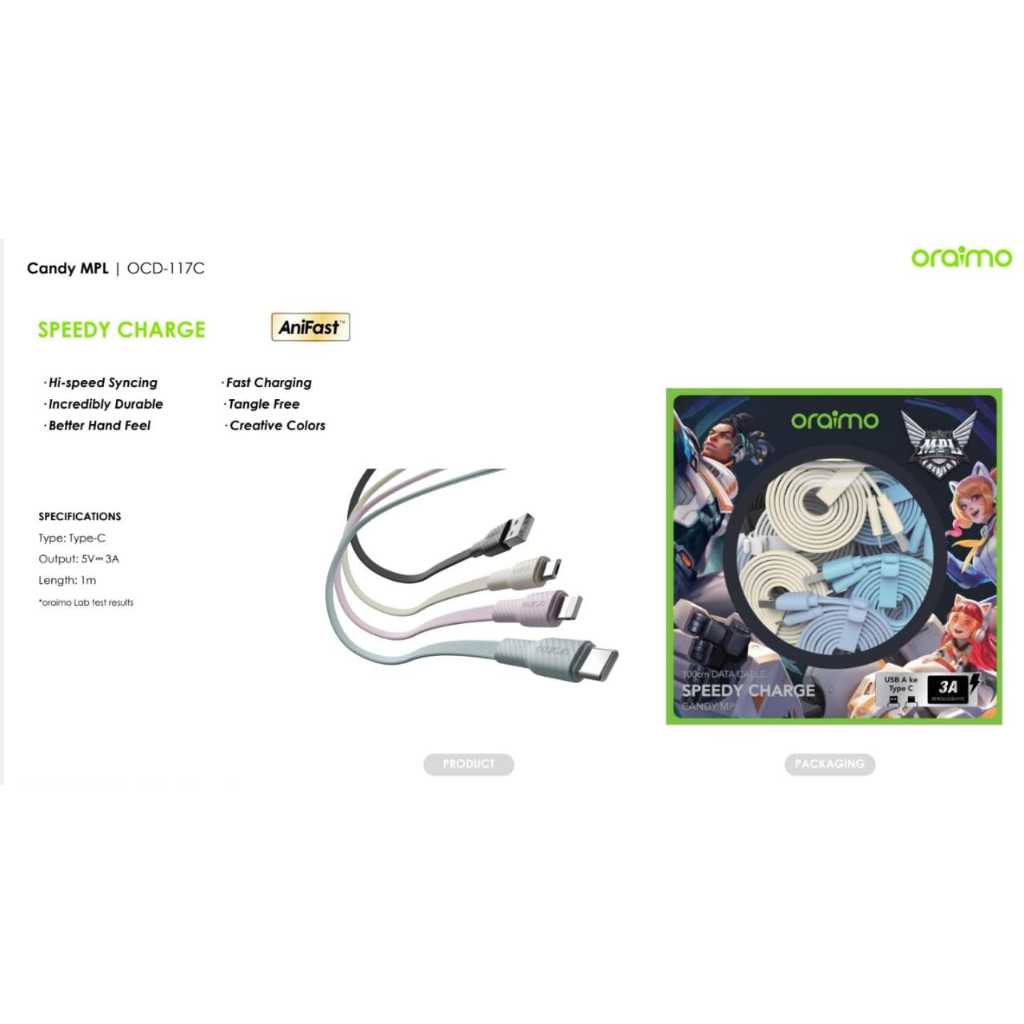 Jual Oraimo Kabel Data NEW OCD- 117M USB Micro & OCD-117C Type C ...