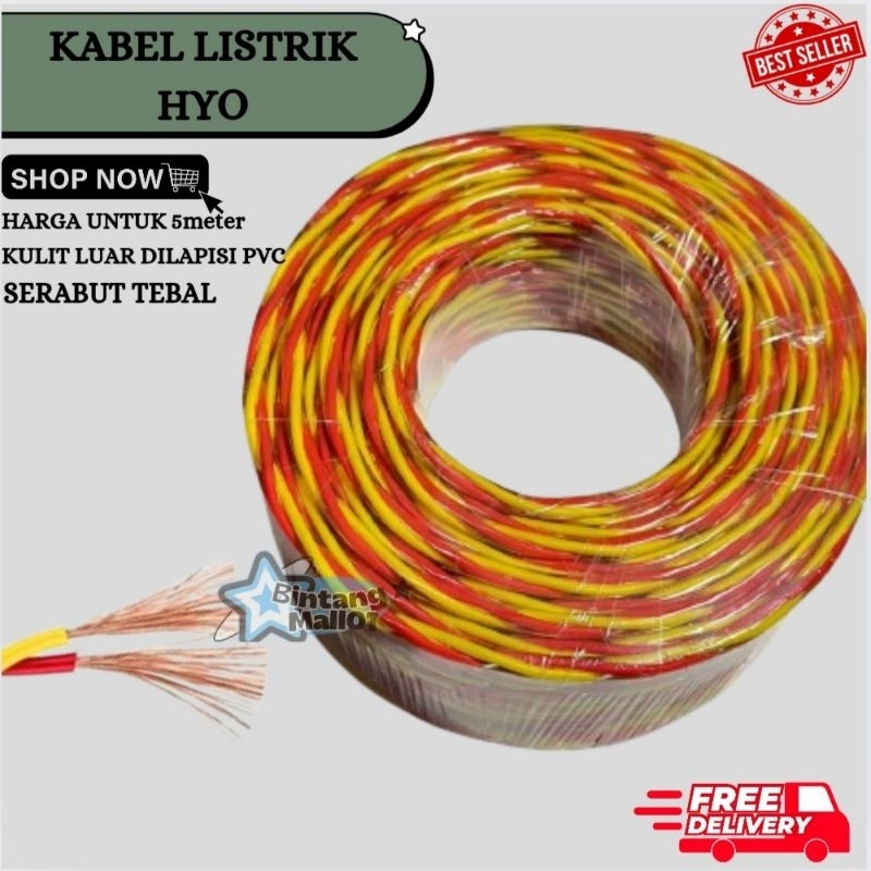 Jual KABEL HYO/KABEL BULAT SERABUT TRANSPARAN(PELINTER) 2X0.75MM HARGA PER 5METER | Shopee Indonesia