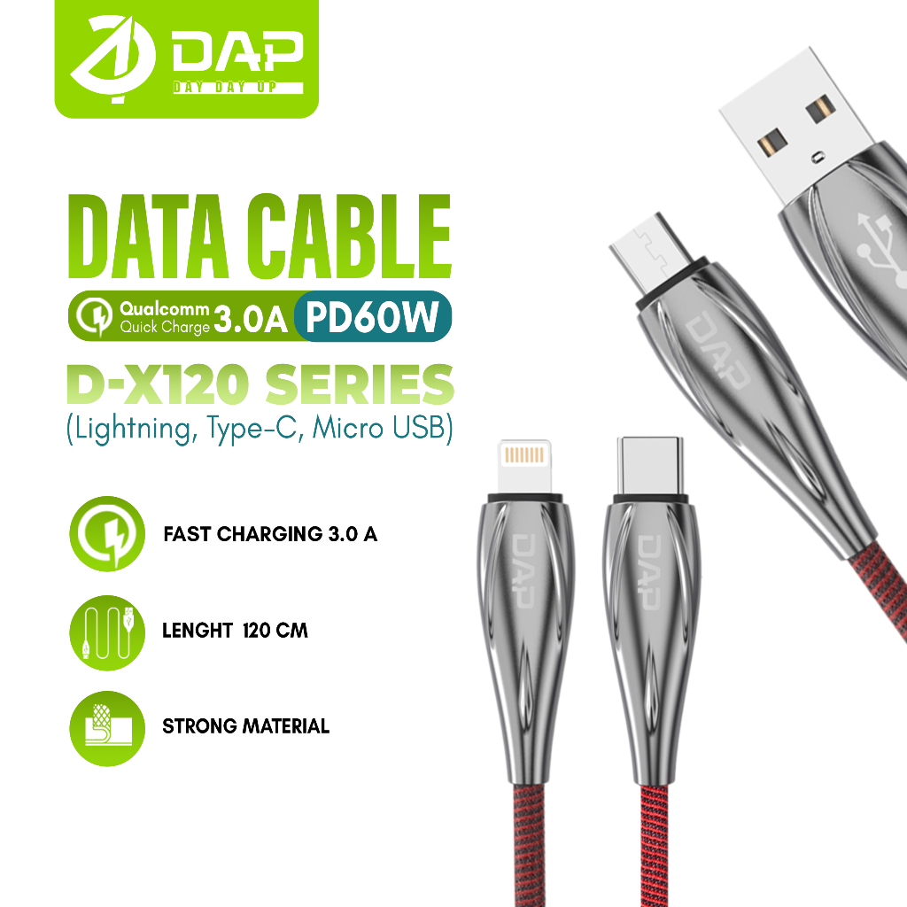 Jual DAP Kabel Data D-X120 Series Micro Type C & Lightning PD 60W 120cm ...