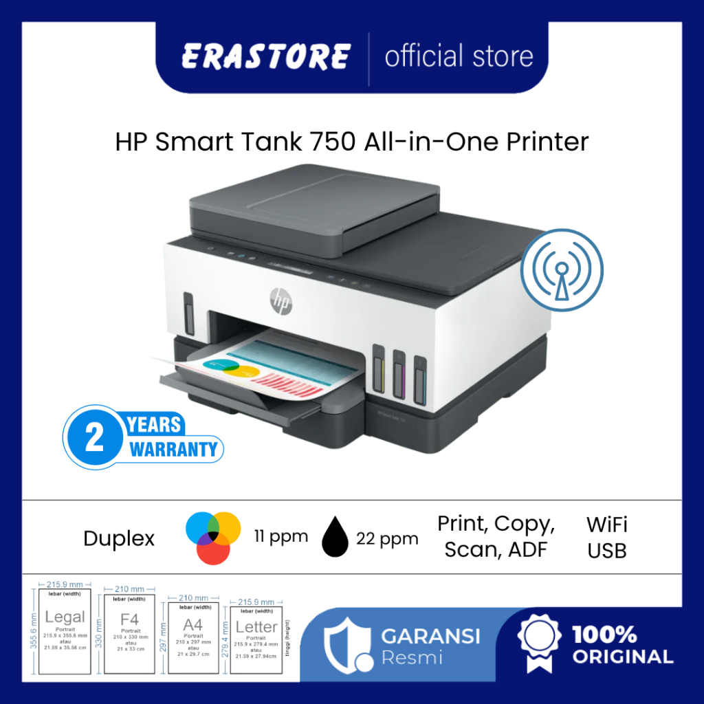 Jual ERASTORE HP Printer Smart Tank 750 - Duplex Print, Scan, Copy ADF ...