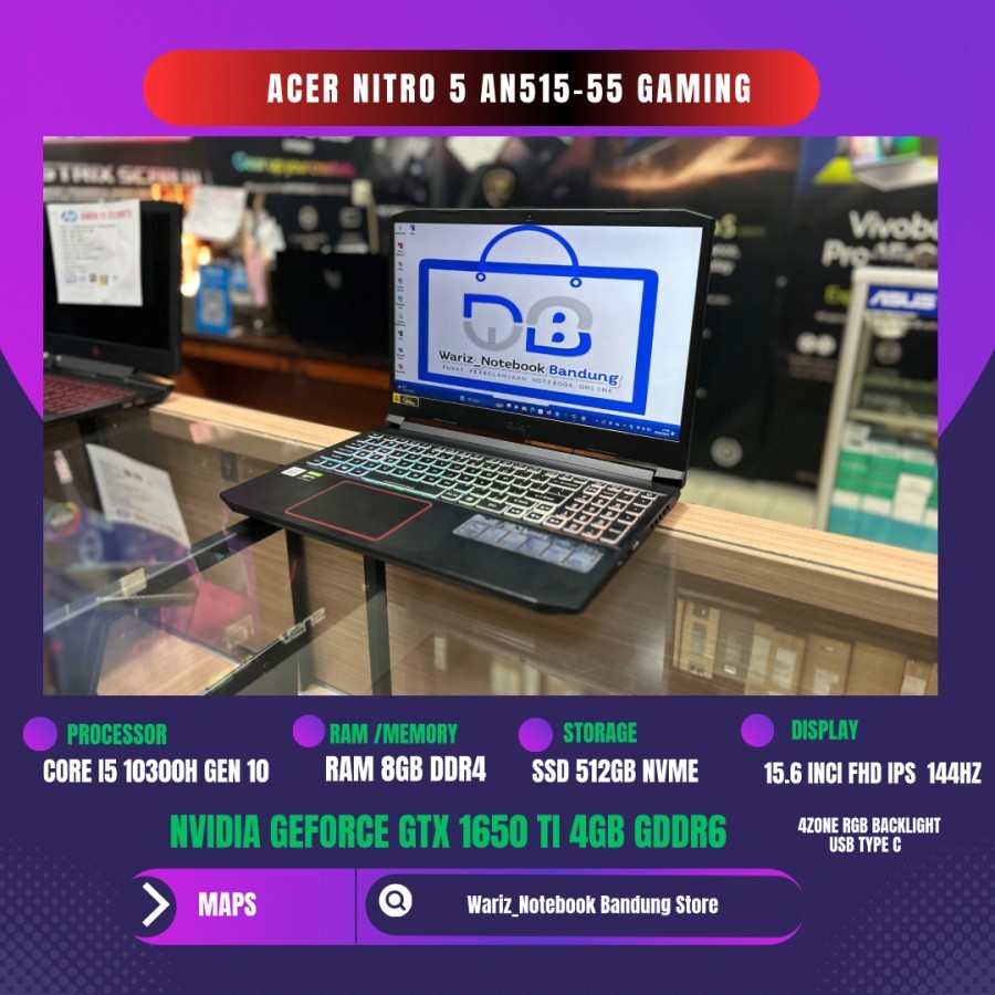 Jual ACER NITRO 5 AN515-55 CORE I5-10300H GTX 1650 Ti RAM 8GB SSD 512GB ...