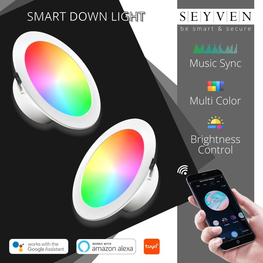 Jual SEYVEN SMART DOWNLIGHT RGB+W 15 W Wifi Smart Downlight Dimming ...