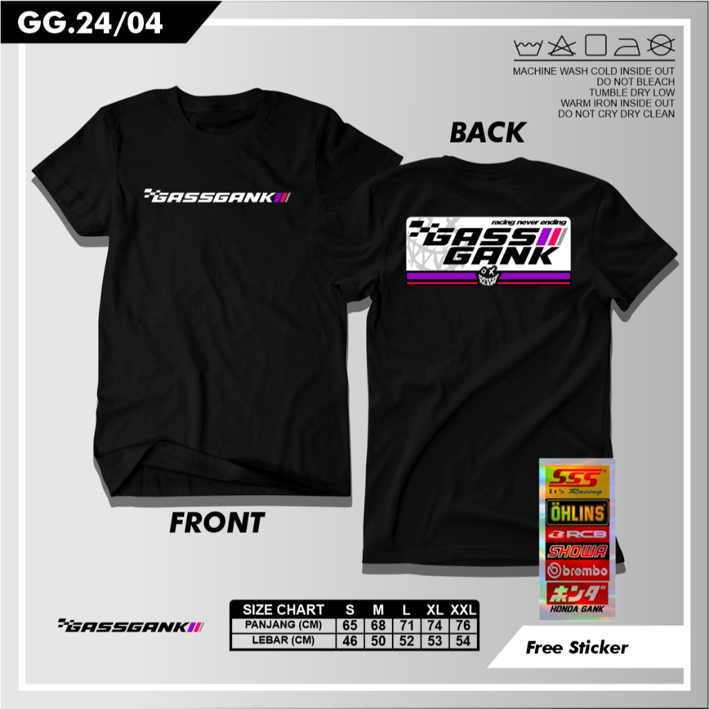 Jual Kaos GASS GANK Never Stop RacingV4 - Baju Tshirt Distro Desain ...