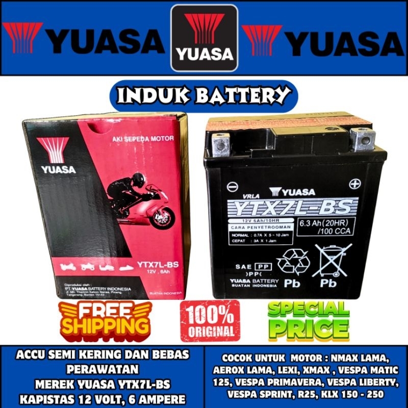 Jual Aki Motor PIAGGIO GILERA / ET4 / LIBERTY YUASA YTX7L-BS Original | Shopee Indonesia