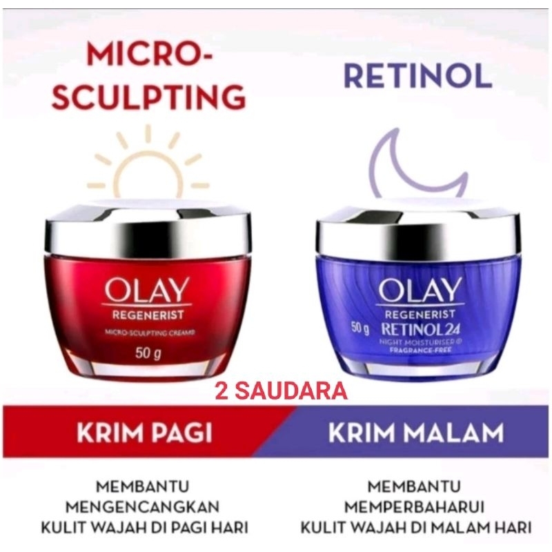 Jual OLAY SET REGENERIST DAY CREAM 50 GR + RETINOL NIGHT CREAM 50 GR ...