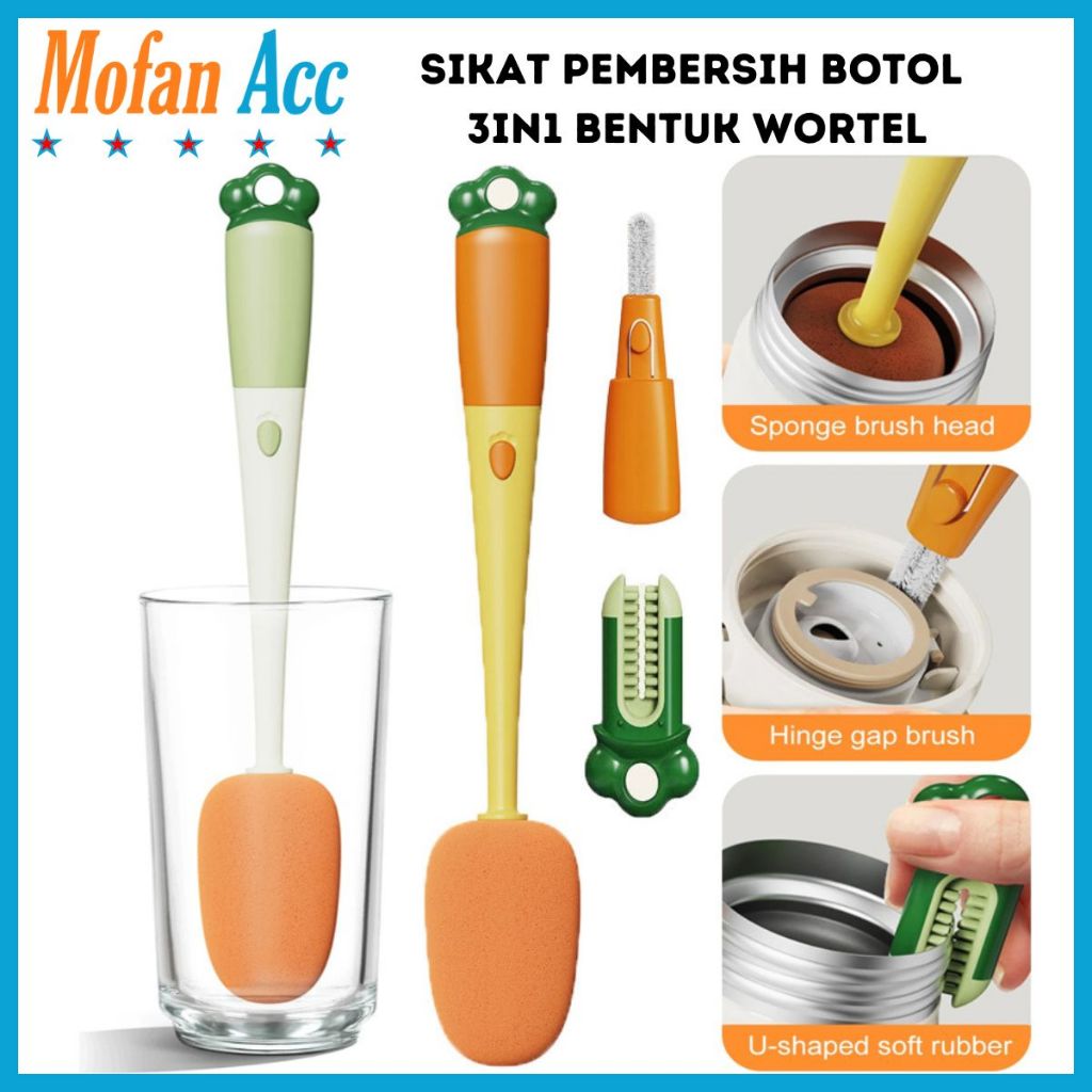 Jual Sikat Pembersih Botol 3in1 Bentuk Wortel Gagang Panjang / Bottle ...