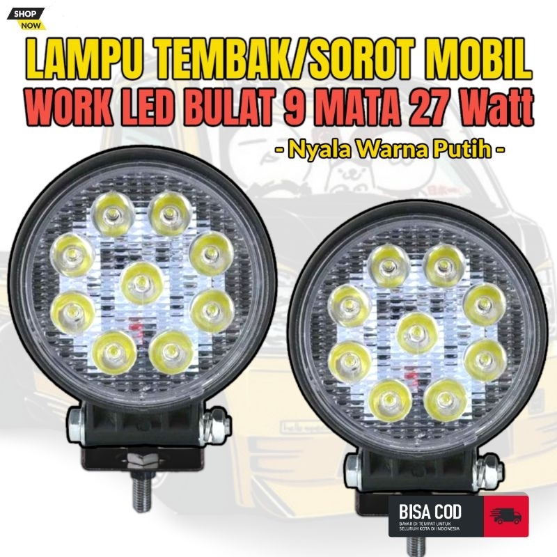 Jual Lampu Led Sorot Tembak Kabut Bulat 9 Mata 27 Watt 5,5 Cm Mobil ...