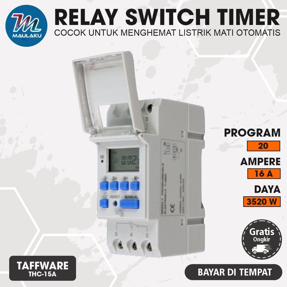 Jual Digital Timer Switch Relay Pengatur Waktu 20 Program 220V/16A ...