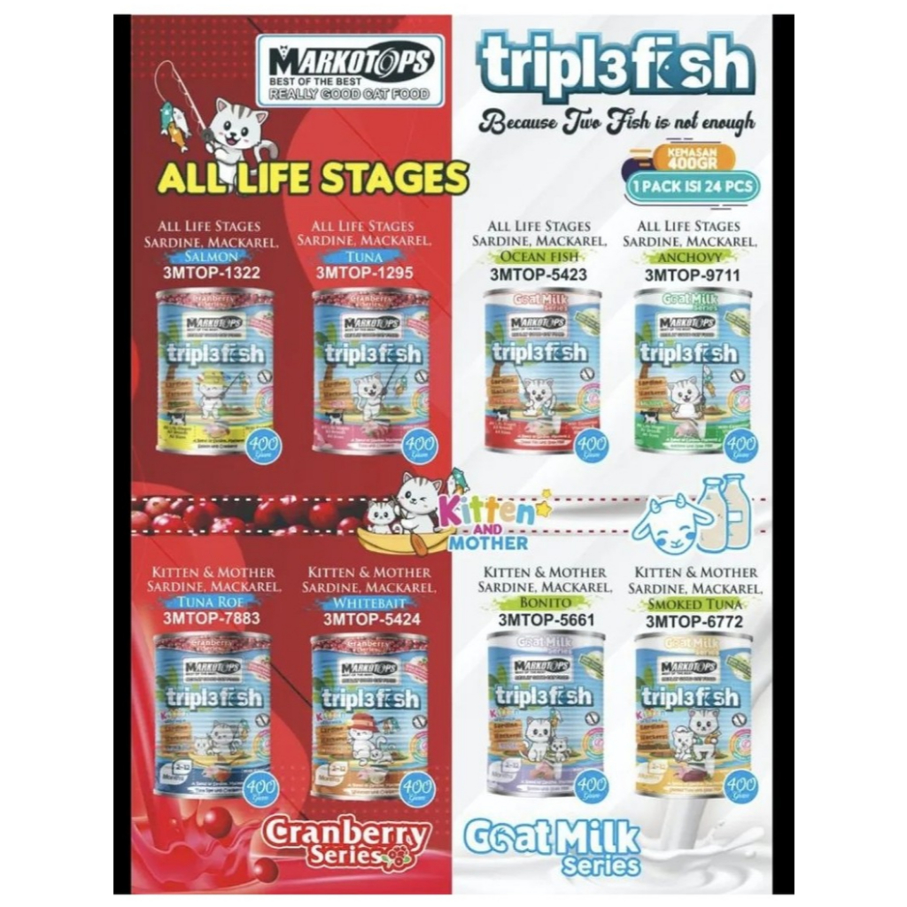 Jual MARKOTOPS TRIPLE FISH WET FOOD CANNED 400 GR | MAKANAN BASAH 400GR ...