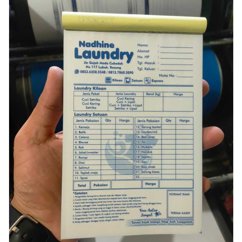 Jual 1/4 F - 2 Ply NOTA LAUNDRY NOTA OLSHOP CUSTOM 2 PLY / NOTA CUSTOM ...