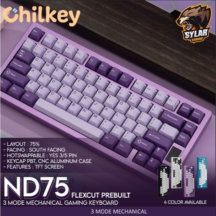 Jual Chilkey ND75 Flexcut Prebuilt 3 Mode Mechanical Gaming Keyboard | Shopee Indonesia