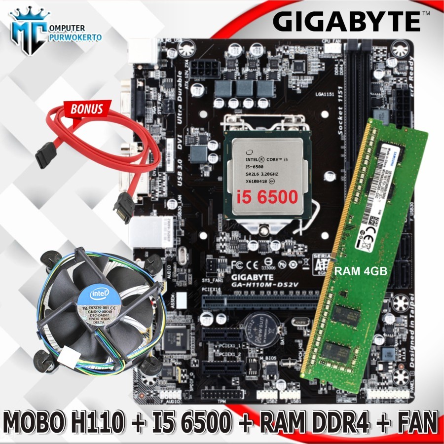 Jual Paket Mainboard H110 DDR4 + Core i5 6500 + RAM + FAN | Shopee ...