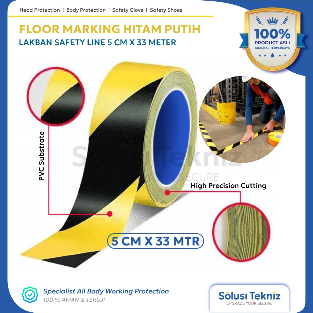 Jual Floor Marking Safety Line Tape Lakban Lantai Hitam Kuning 48 mm x 33 Meter Tonata | Shopee ...